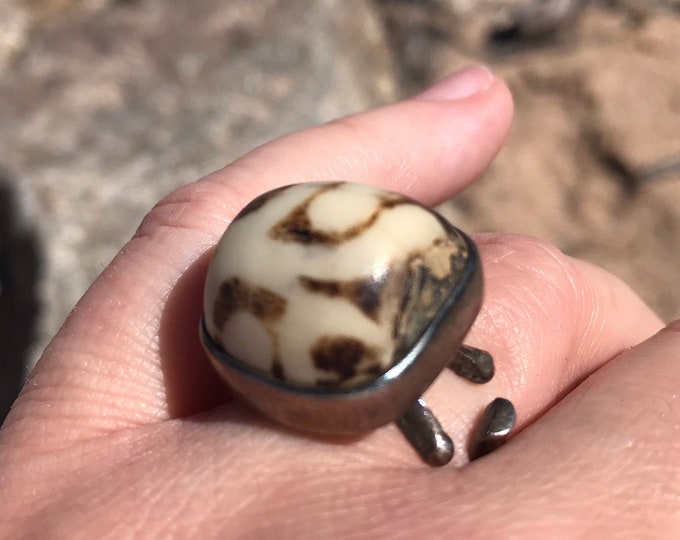 Boho Tagua Nut Sterling Silver Ring - Etsy