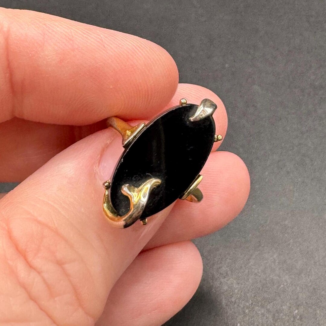 1978 Avon Night Flower Onyx Ring Gold Tone Vintage - Etsy