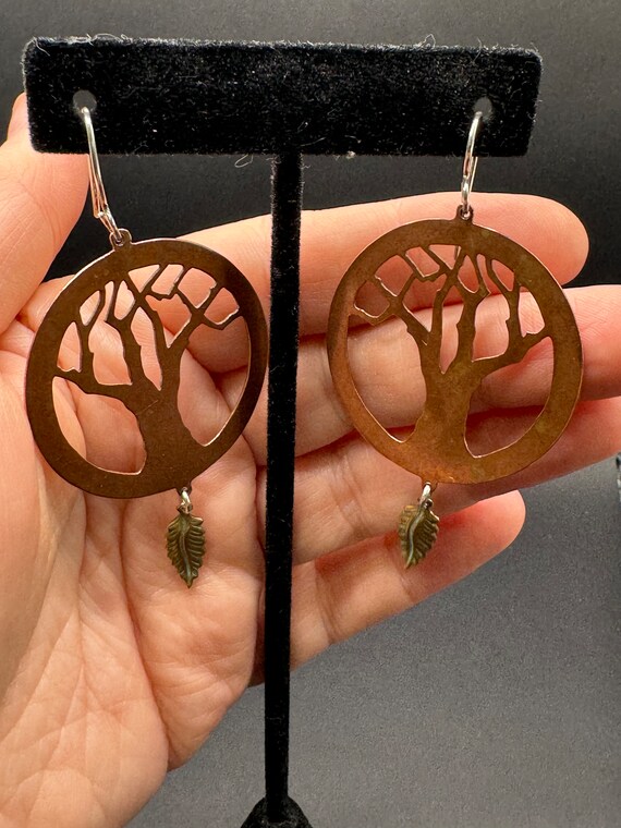 Zirkus Artisan Copper Mixed Metal Tree Earrings - Gem