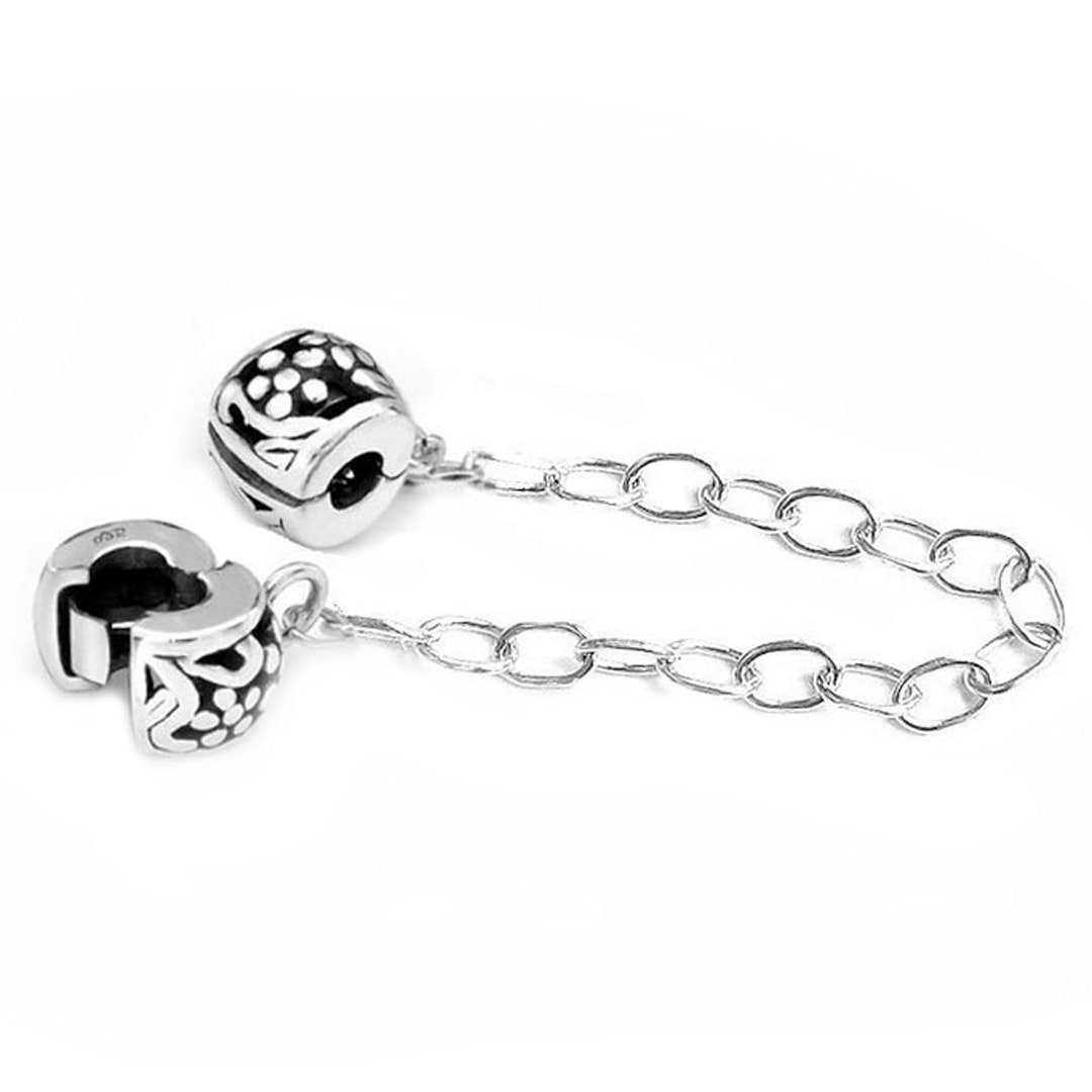 925 Sterling Silver Floral Stopper Safety Chain European Bead Charm 1PC ...
