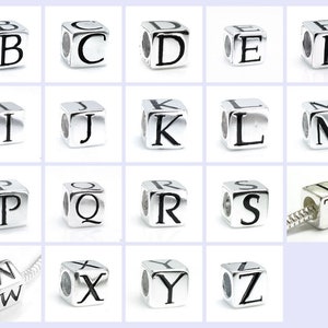 Solid 925 Sterling Silver Letter on Cube Box Block Dice Bead Charm 1PC ...