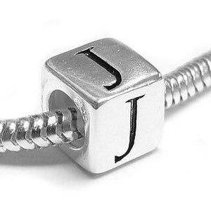 Solid 925 Sterling Silver Letter on Cube Box Block Dice Bead Charm 1PC ...
