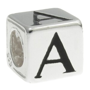 Solid 925 Sterling Silver Letter on Cube Box Block Dice Bead Charm 1PC ...