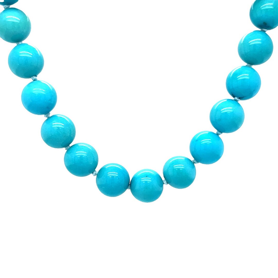 Vintage Turquoise Bead Necklace In 14k Yellow Gold Etsy