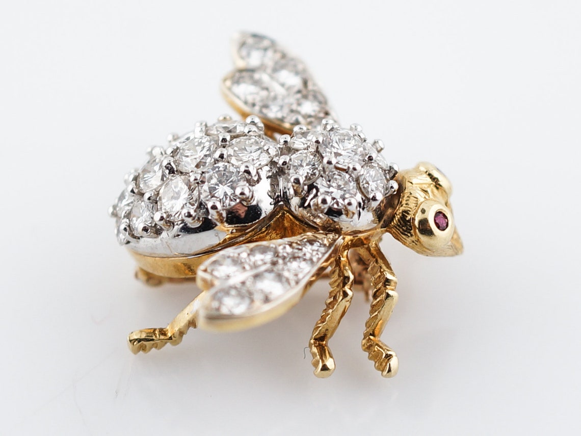 Bee Pin Modern 2.85 Round Brilliant Cut Diamonds in 18k Yellow | Etsy