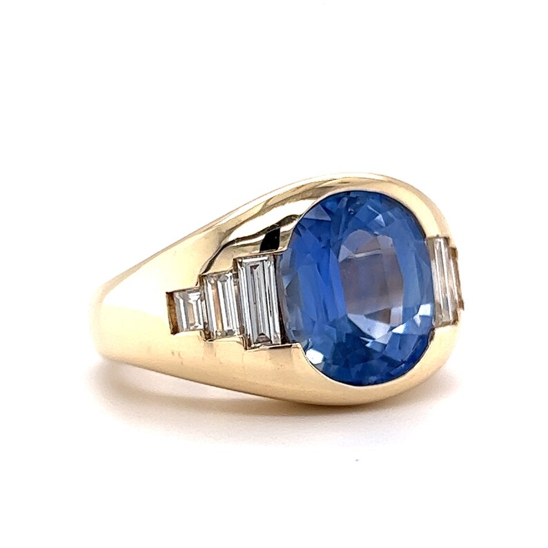 Flush Set Sapphire & Diamond Cocktail Ring in 14k Yellow Gold - Etsy