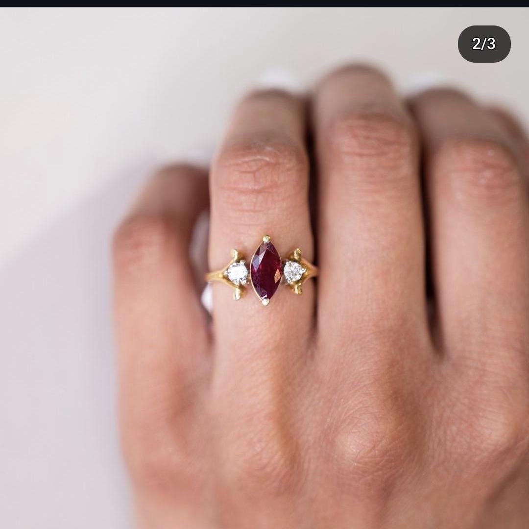 Marquise Cut Ruby Engagement Ring in 18k Yellow Gold - Etsy
