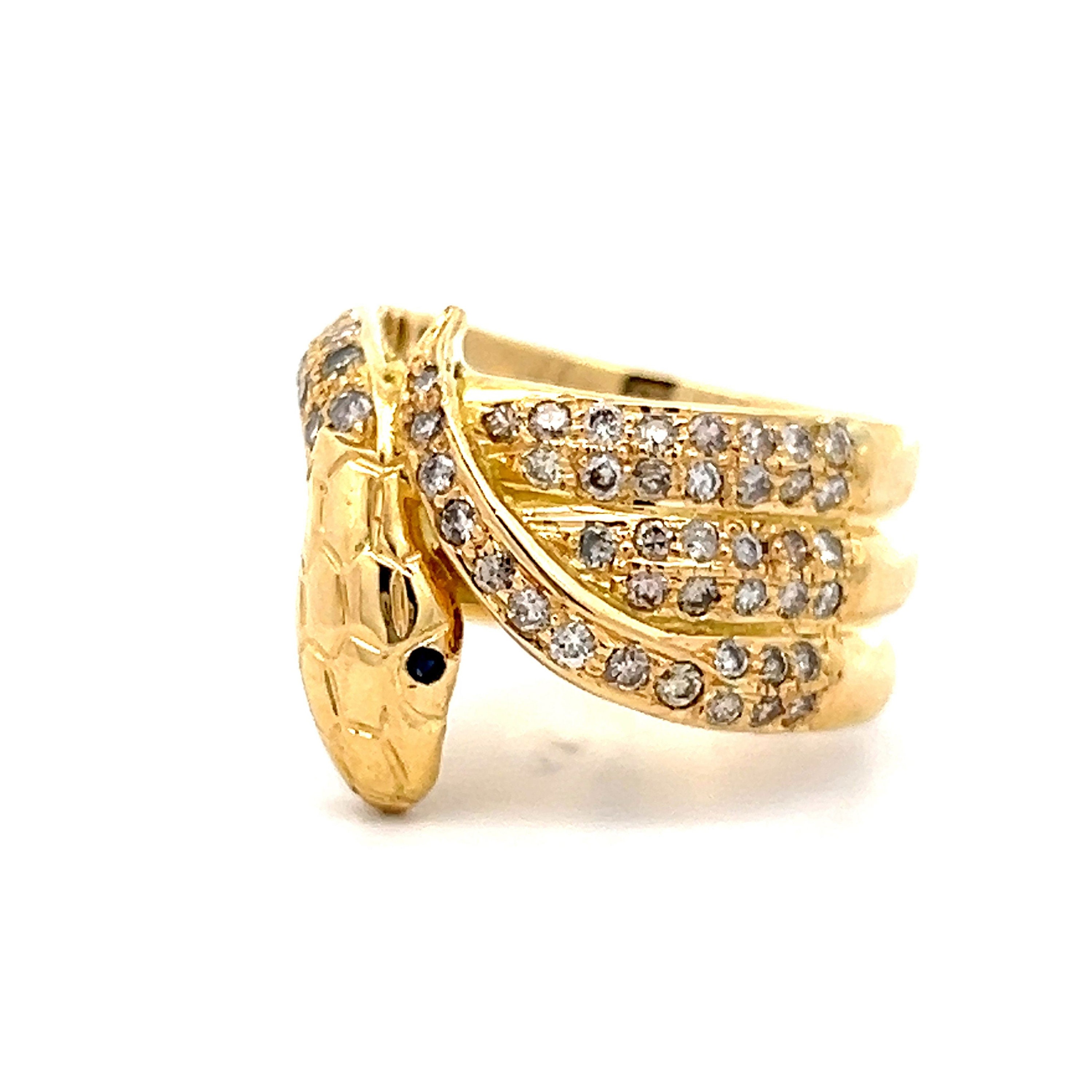 1.02 Ct Triple Coiled Diamond Snake Ring in 18k Yellow Gold - Etsy