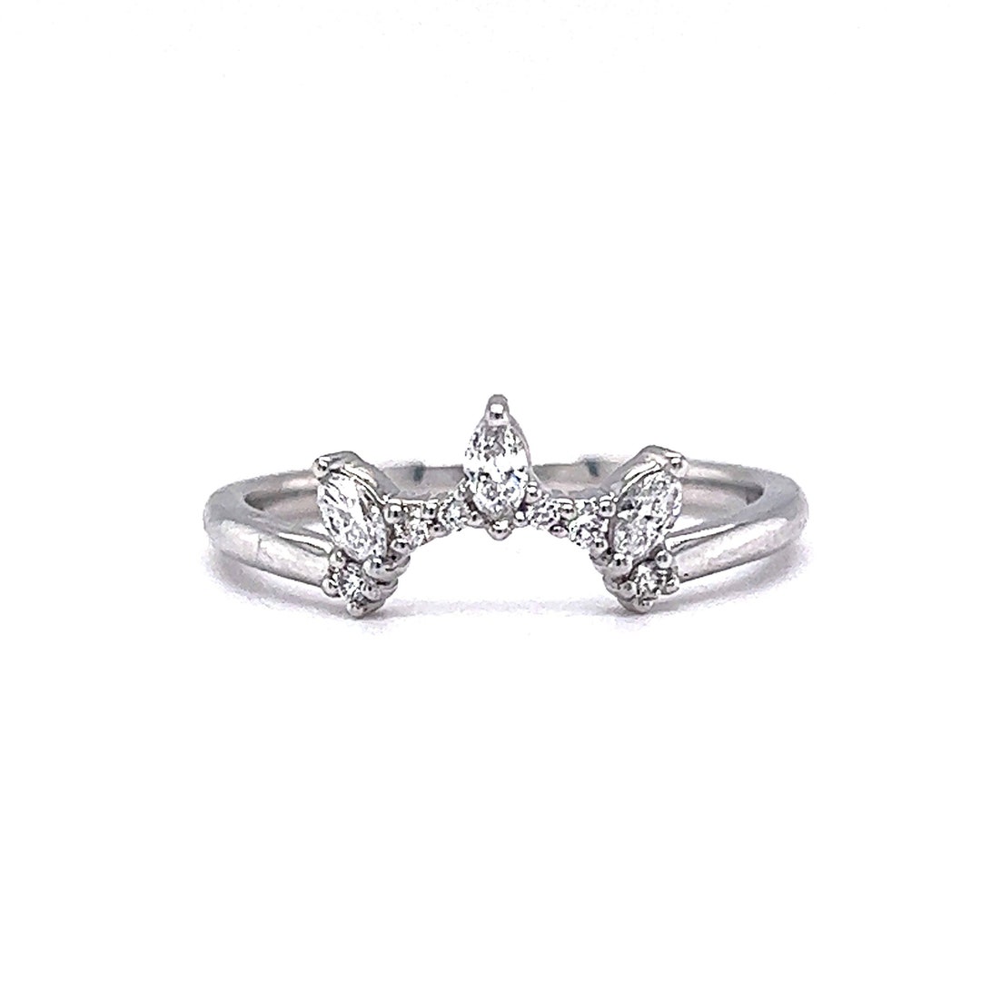 Natural Diamond Tiara Wedding Band Marquise Cut Contoured Ring in 14k ...