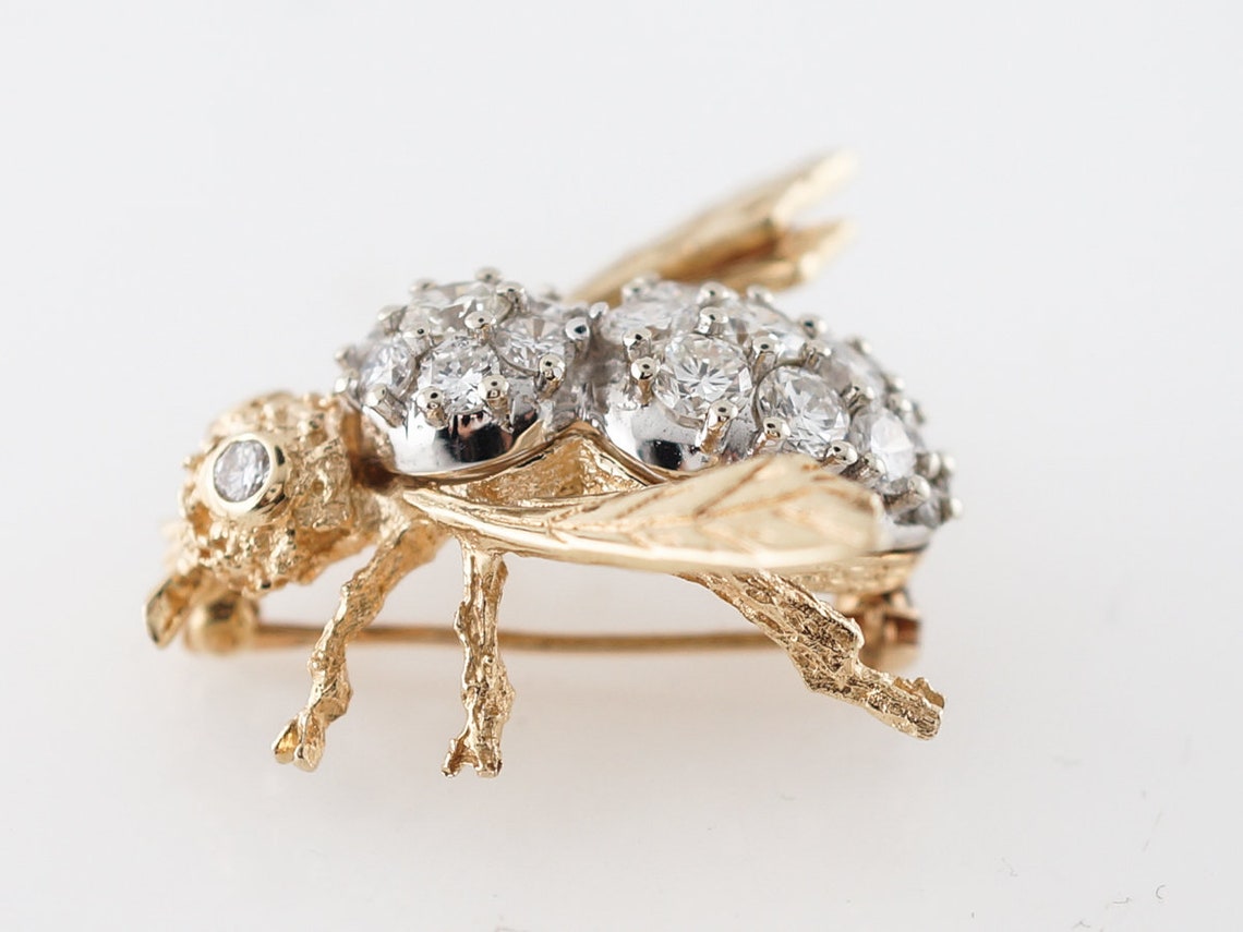 Vintage Bee Pin Mid-century 2.14 Round Brilliant Cut Diamonds - Etsy