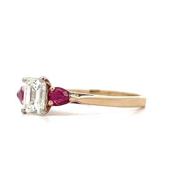 Emerald Cut Diamond & Ruby Engagement Ring in 14k Gold - Gem