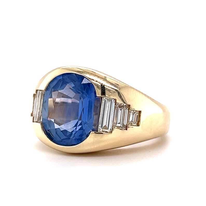 Flush Set Sapphire & Diamond Cocktail Ring in 14k Yellow Gold - Etsy