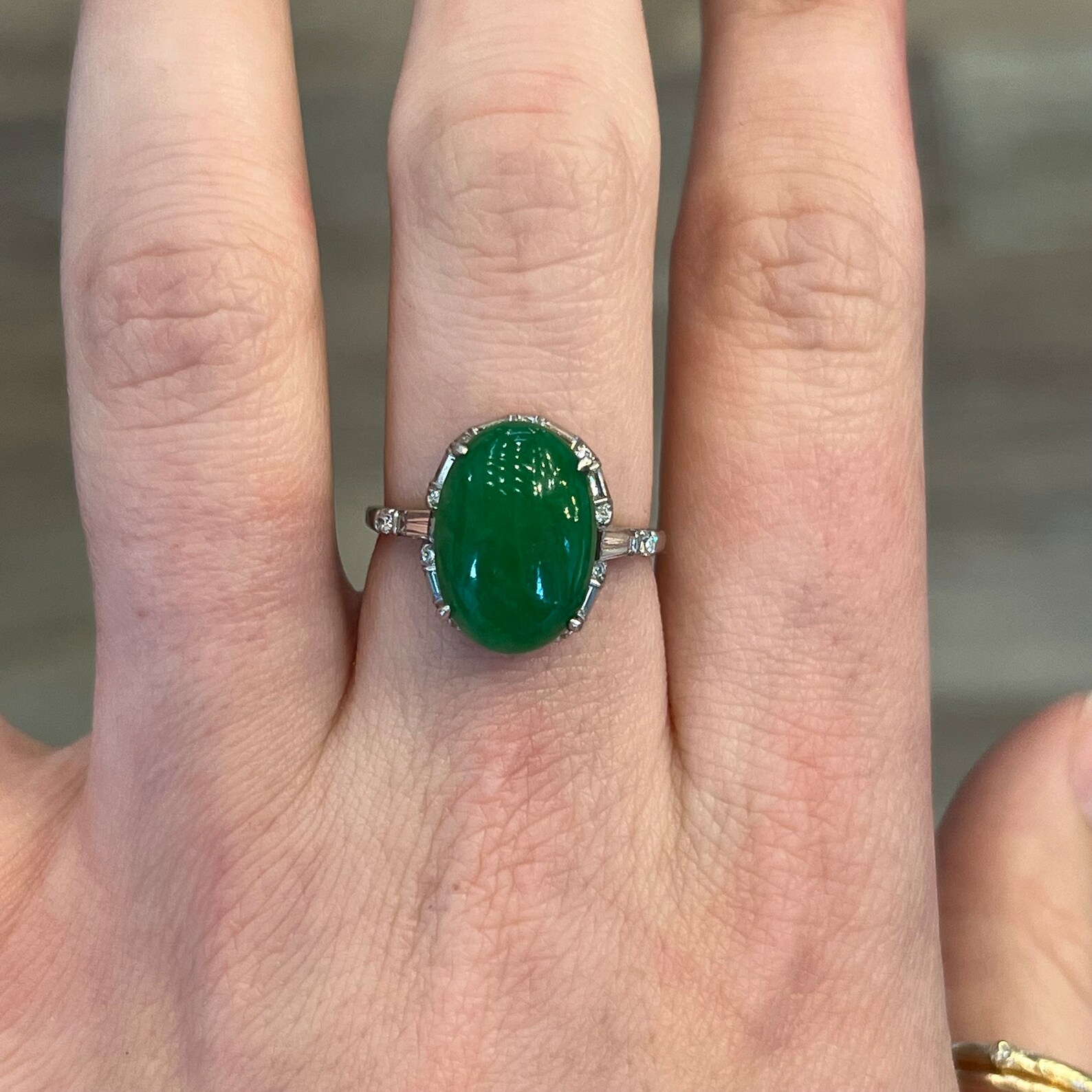 Jade and Diamond Cocktail Ring in Platinum - Etsy