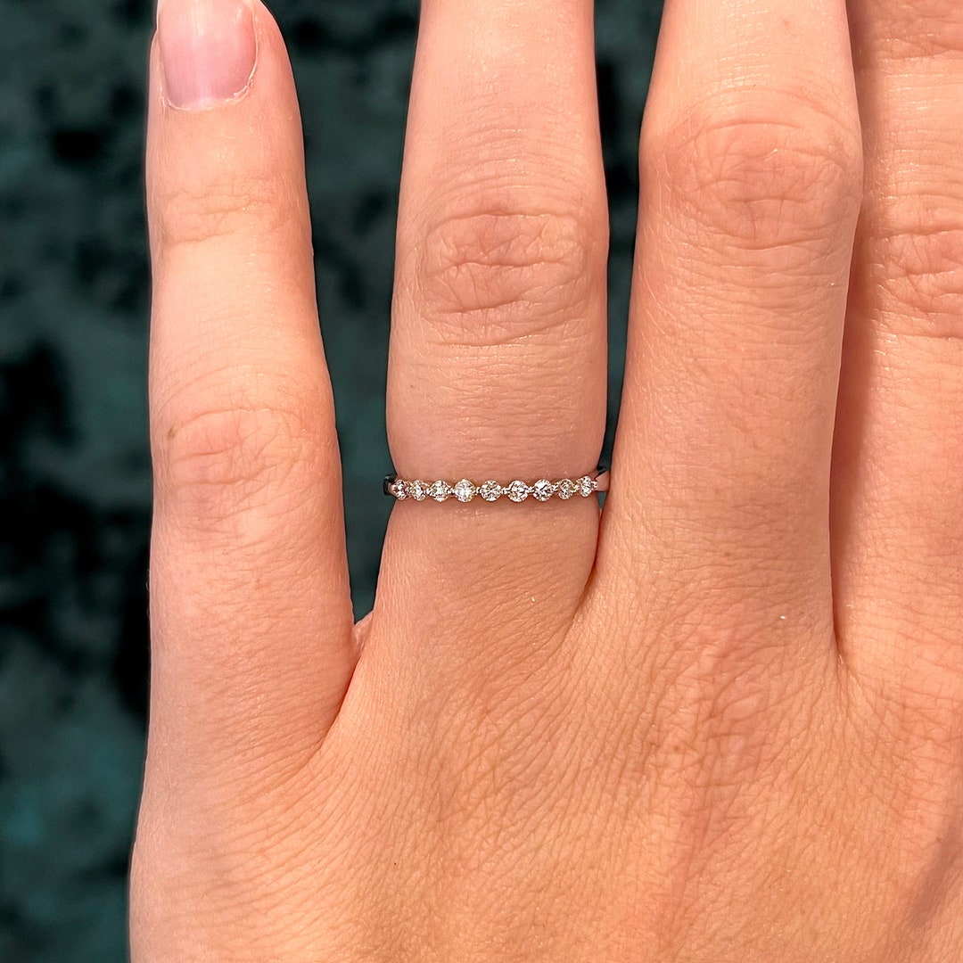 Shared Prong Diamond Wedding Band in 14k White Gold - Etsy