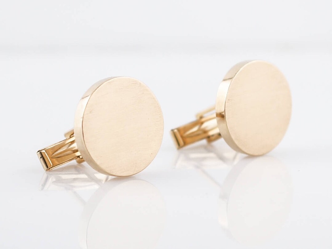14K Yellow Gold Round Cufflinks - Etsy