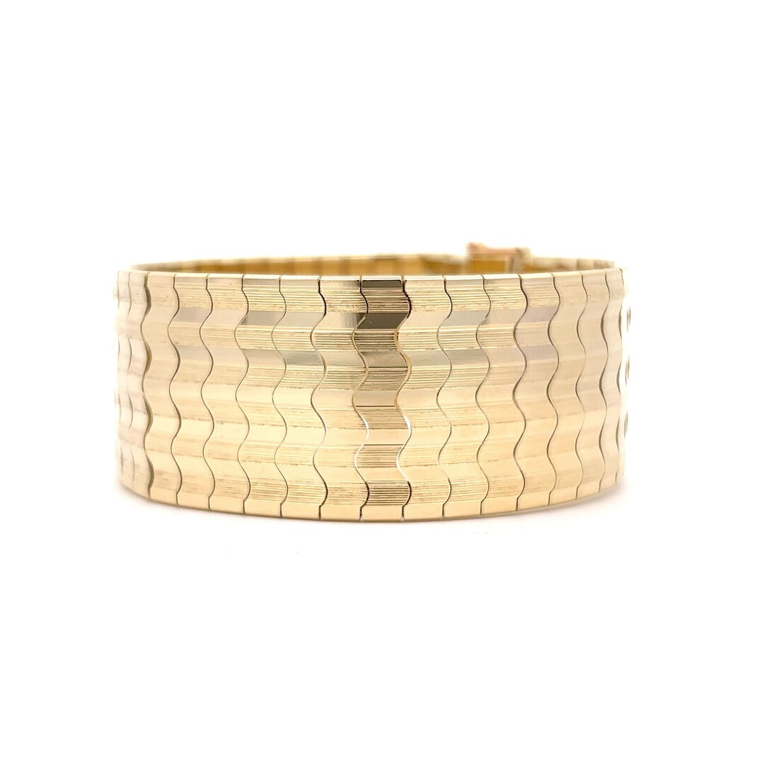 Wide Textured Bracelet in 14k Yellow Gold - Etsy