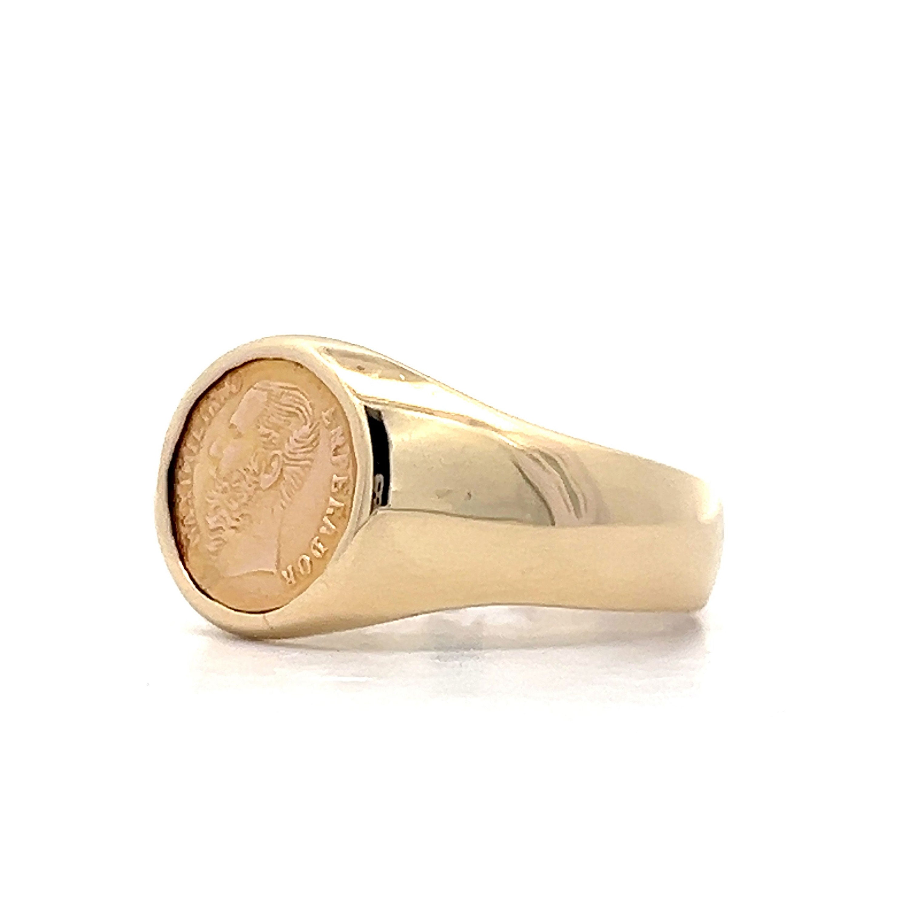 Vintage Mexican Peso Signet Ring in 14k Yellow Gold - Etsy