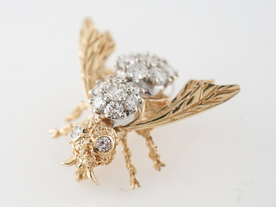 Vintage Bee Pin Mid-century 2.14 Round Brilliant Cut Diamonds - Etsy