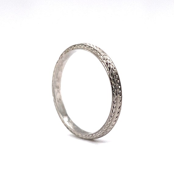 Antique 2mm Chevron Engraved Art Deco Wedding Band in… - Gem