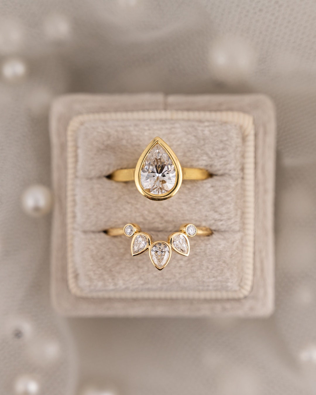 Bezel Set Pear Cut Curved Diamond Tiara Band in 14k Yellow Gold - Etsy