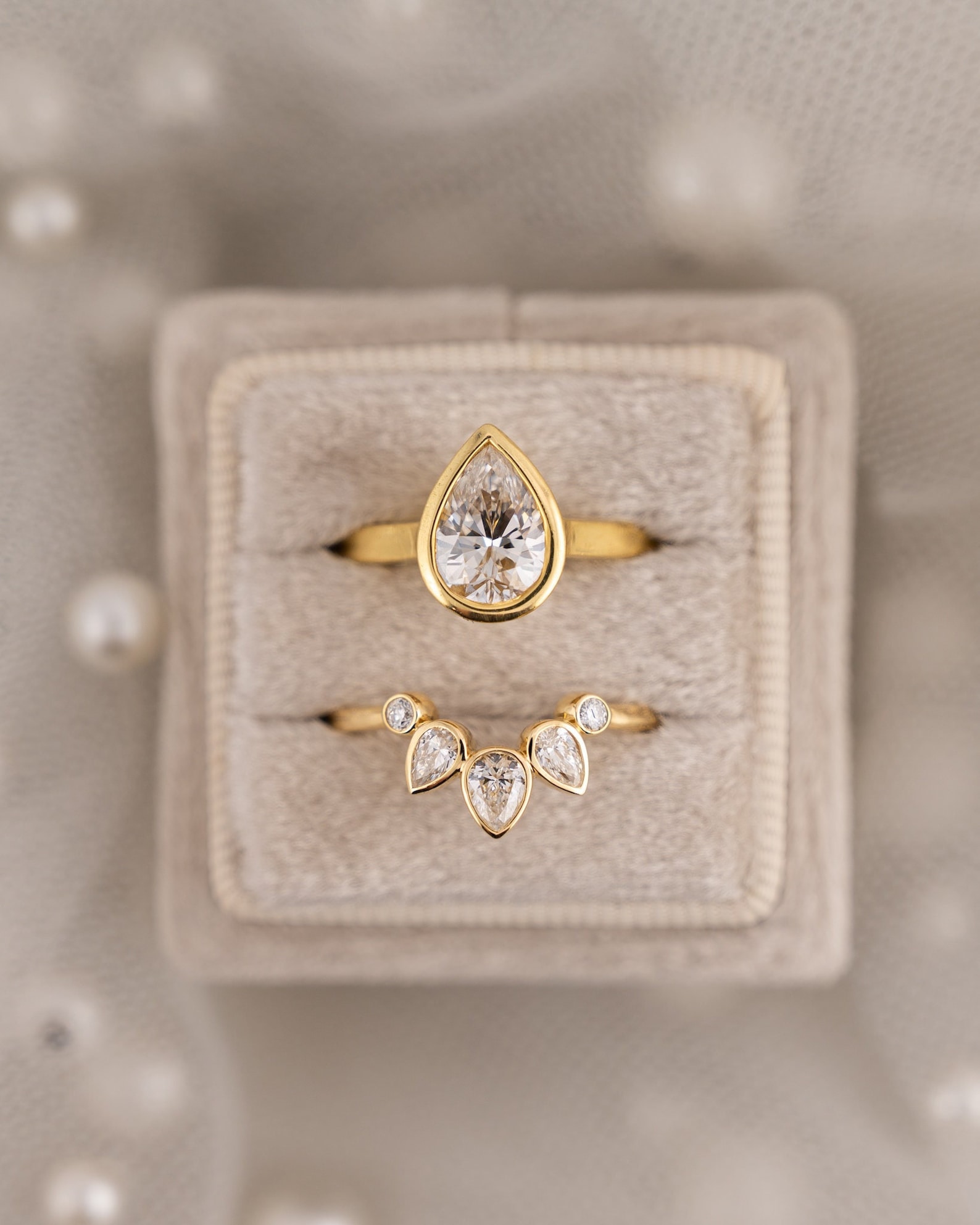 Bezel Set Pear Cut Curved Diamond Tiara Band in 14k Yellow Gold - Etsy