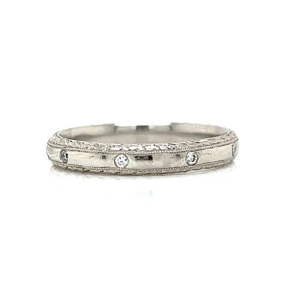 Antique Inspired Flush Set Diamond Wedding Band in Pl… - Gem