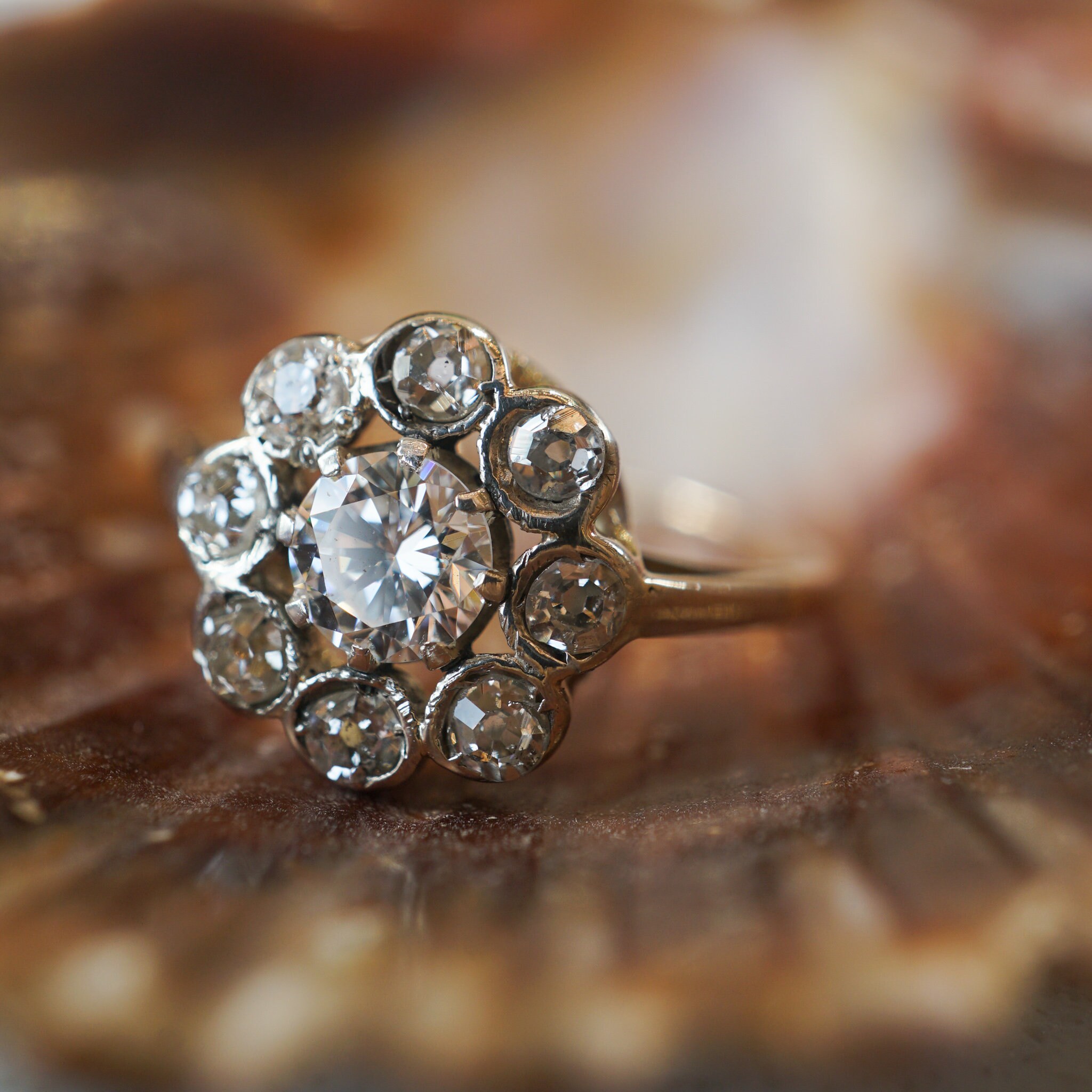Victorian Bezel Set Diamond Cluster Engagement Ring in Silver & 14k - Etsy