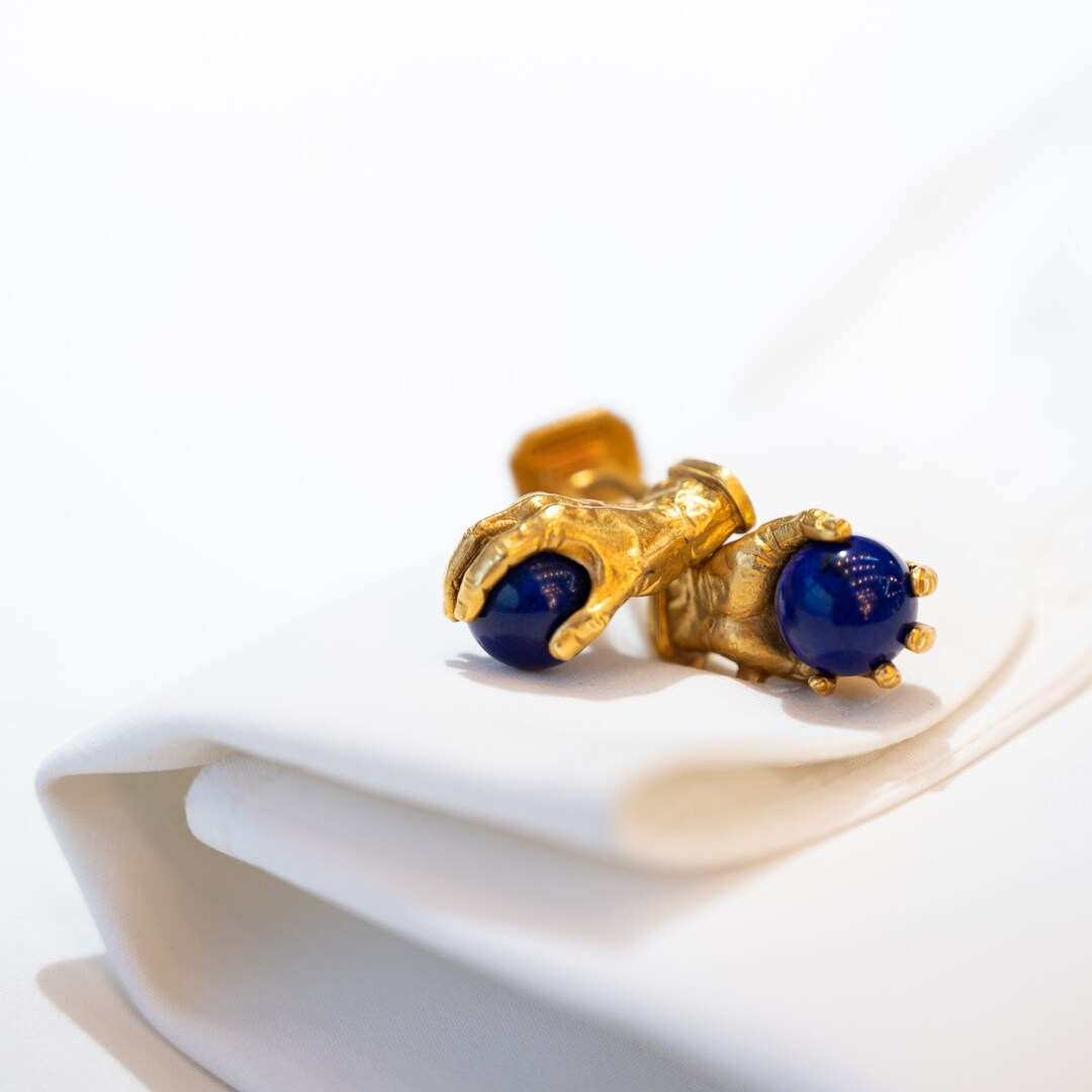 Rick Cameron Lapis Lazuli Hand Cufflinks in 18k Yellow Gold - Etsy
