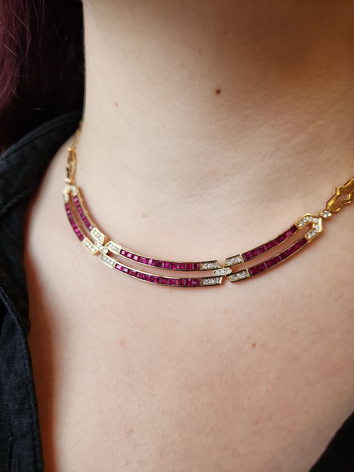 Emerald Cut Ruby & Diamond Necklace in 14k Yellow Gold - Etsy