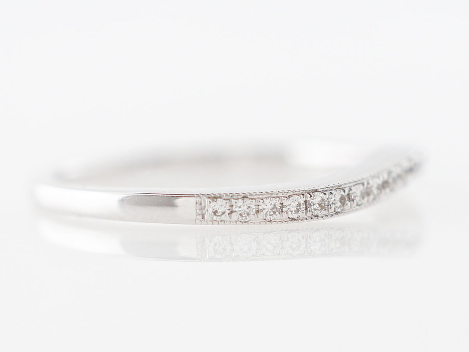 Milgrain Contoured Diamond Wedding Band in White Gold - Etsy