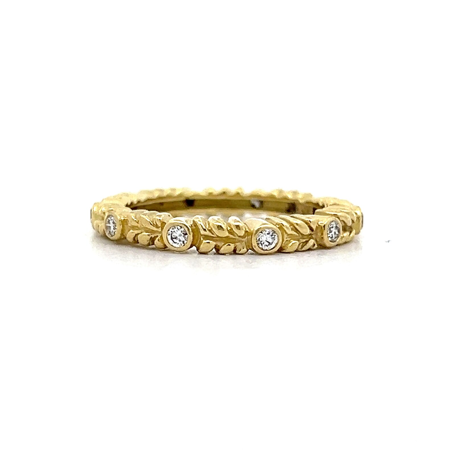 Diamond Leaf Textured Eternity Band in 18k Gold - Etsy