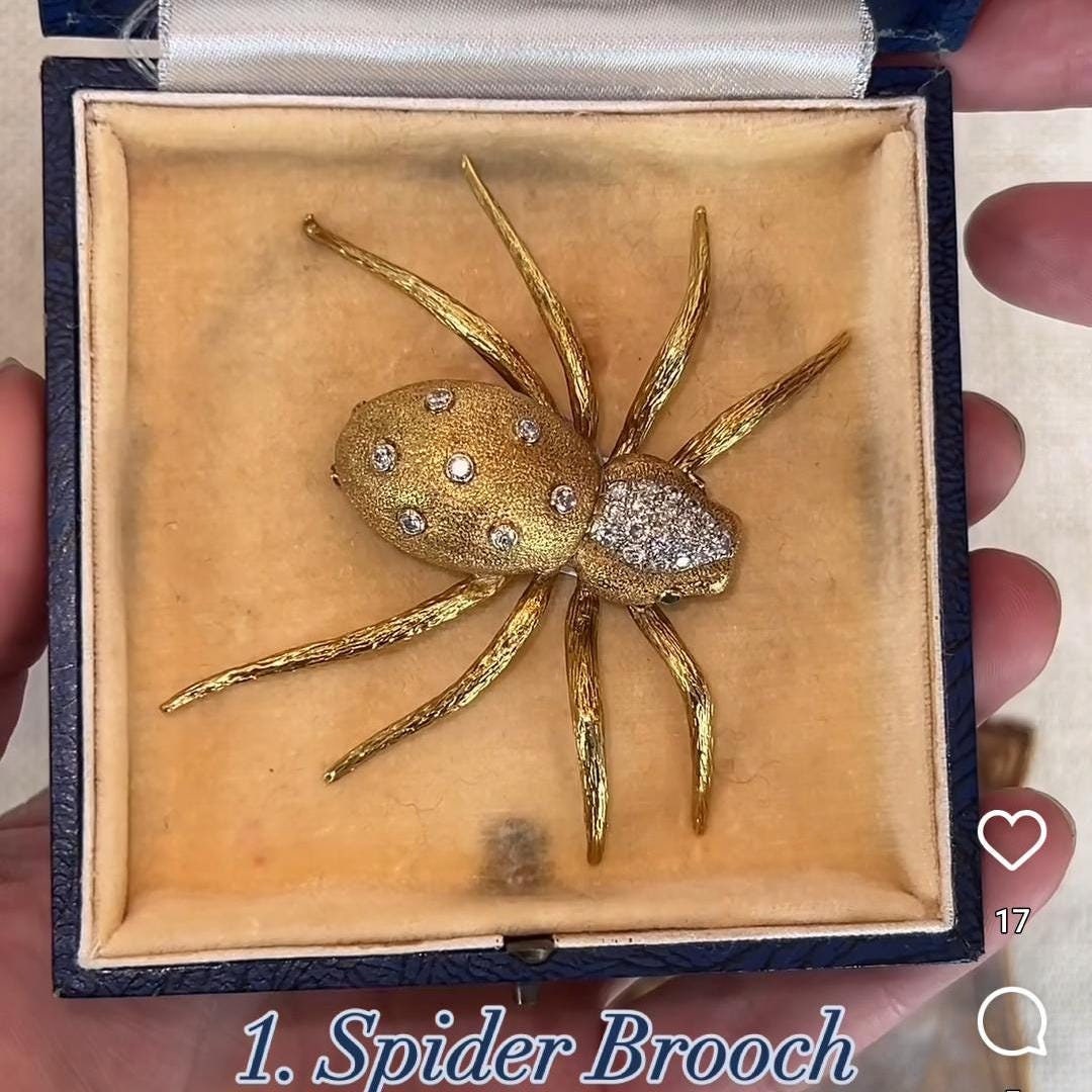 Estate Diamond Spider Brooch in 18k Solid Yellow Gold - Etsy