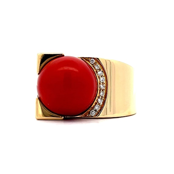 Mid-Century Inspired Coral & Diamond Ring in 18k Yell… - Gem