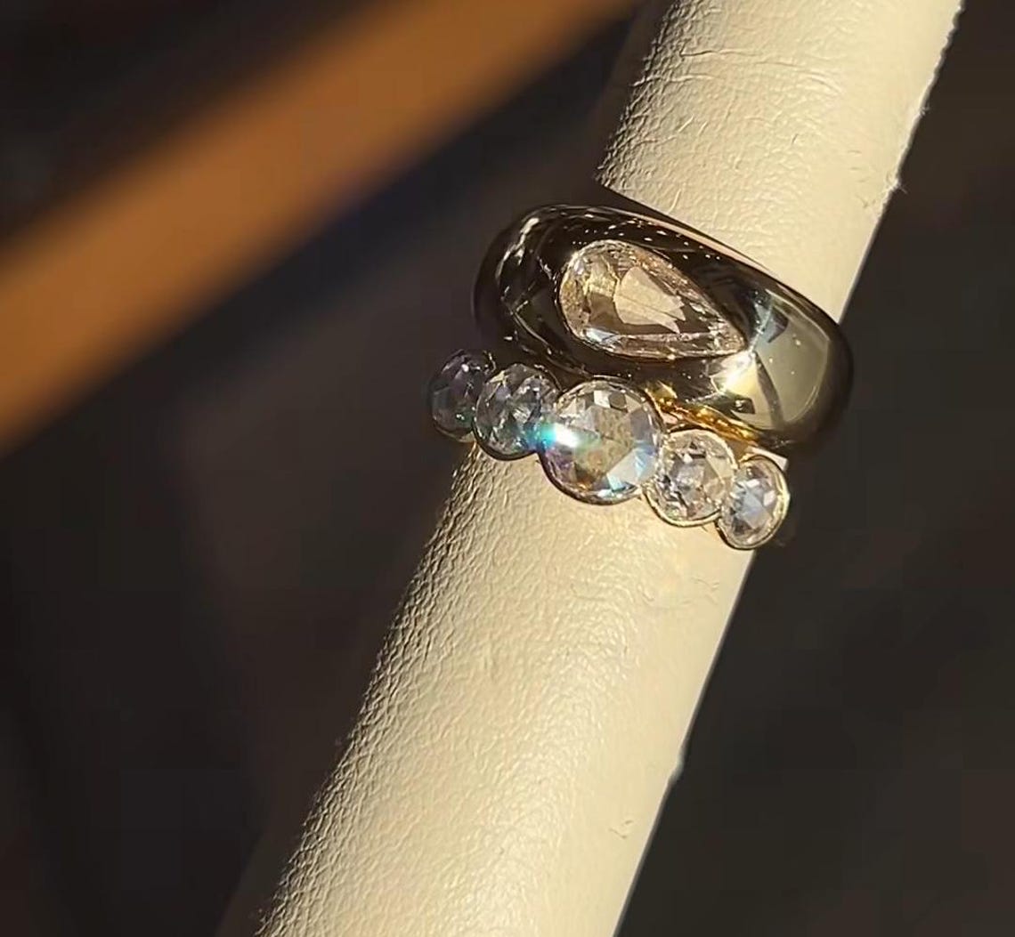 Pear Shaped Rose Cut Diamond Ring in 18k Gold - Etsy