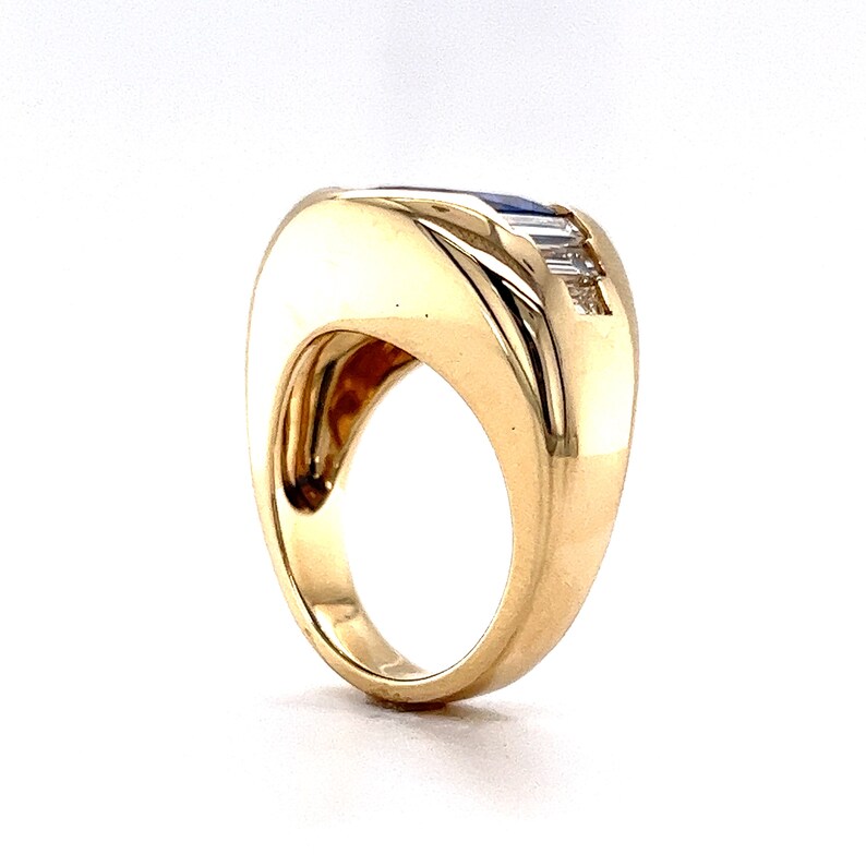 Flush Set Sapphire & Diamond Cocktail Ring in 14k Yellow Gold - Etsy