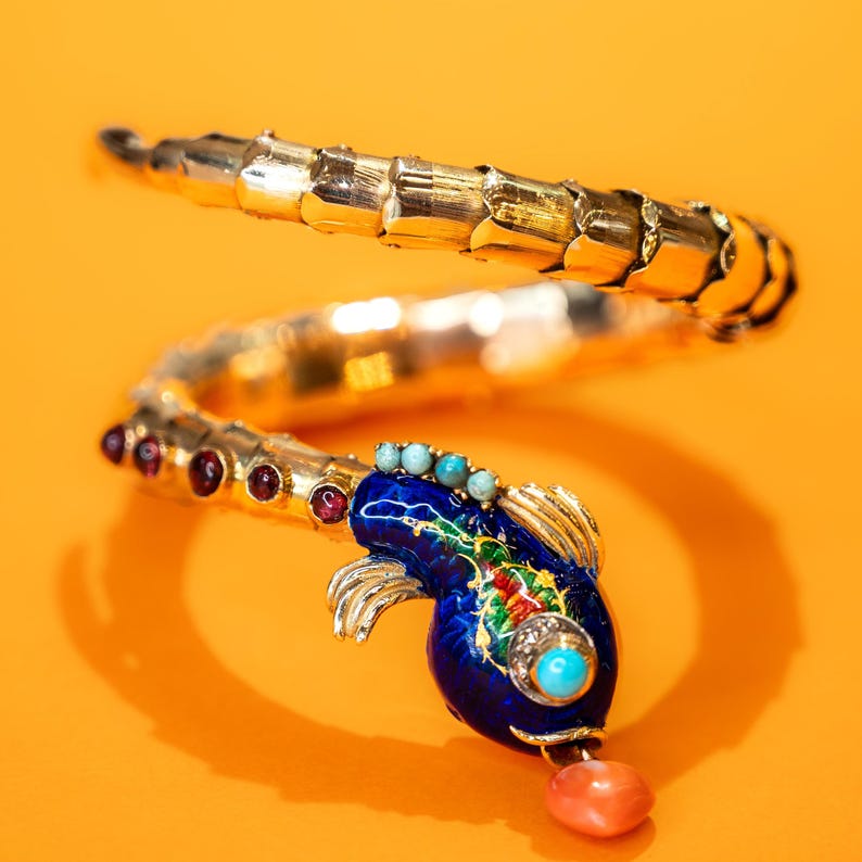 Vintage Enamel Fish Bracelet W/diamonds in 14k Yellow Gold - Etsy