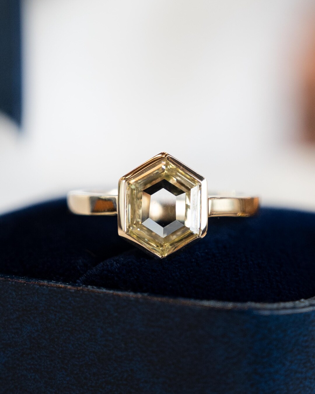 2.08 Carat Hexagon Portrait Cut Diamond Engagement Ring in 14k Yellow ...