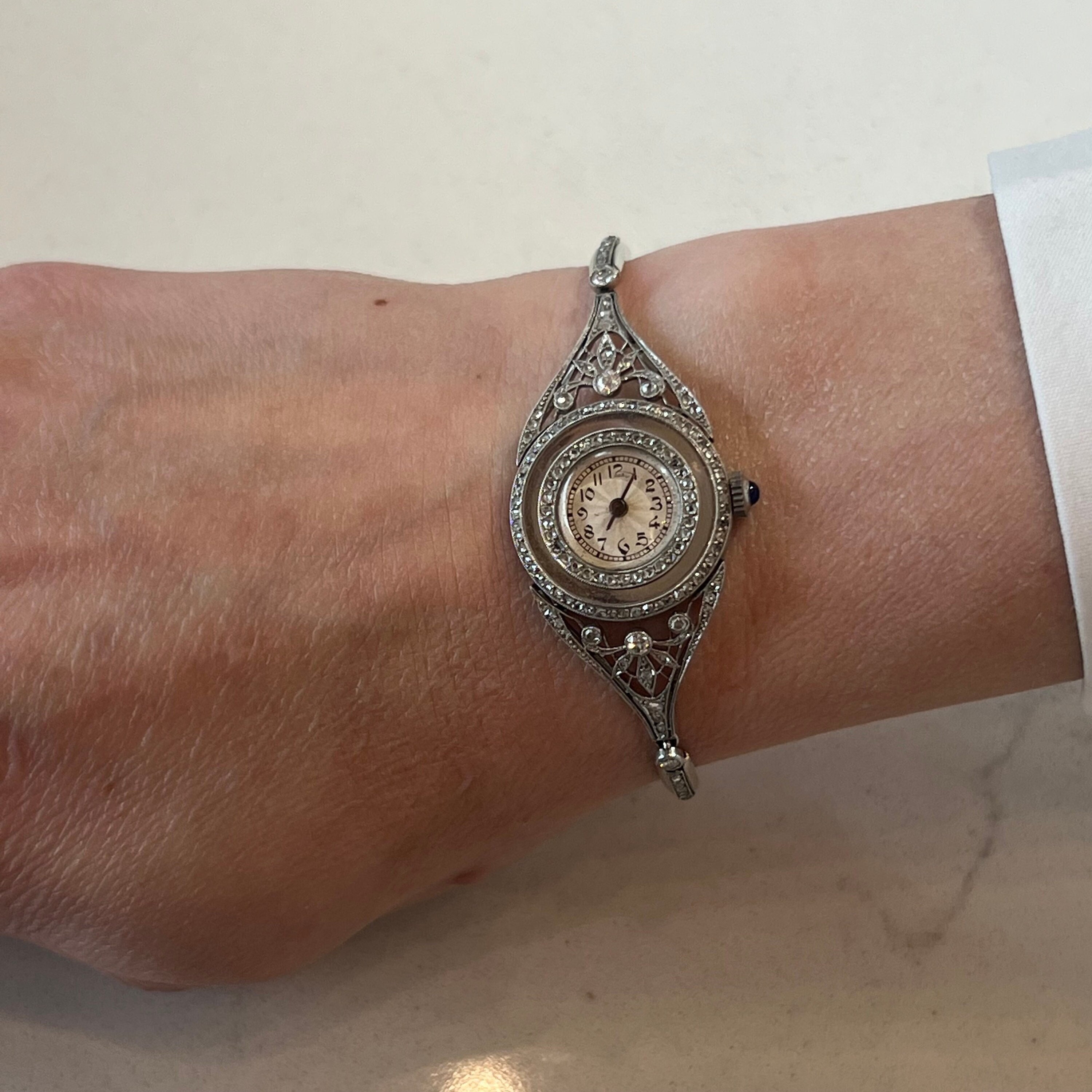 Vintage French Edwardian Watch W/ Diamonds in Platinum - Etsy