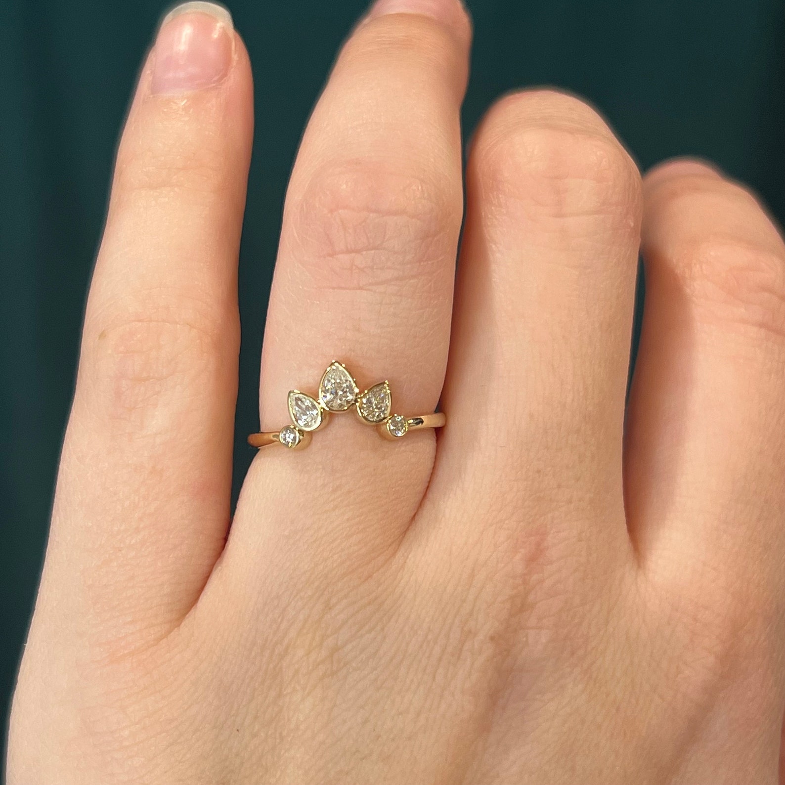 Bezel Set Pear Cut Curved Diamond Tiara Band in 14k Yellow Gold - Etsy