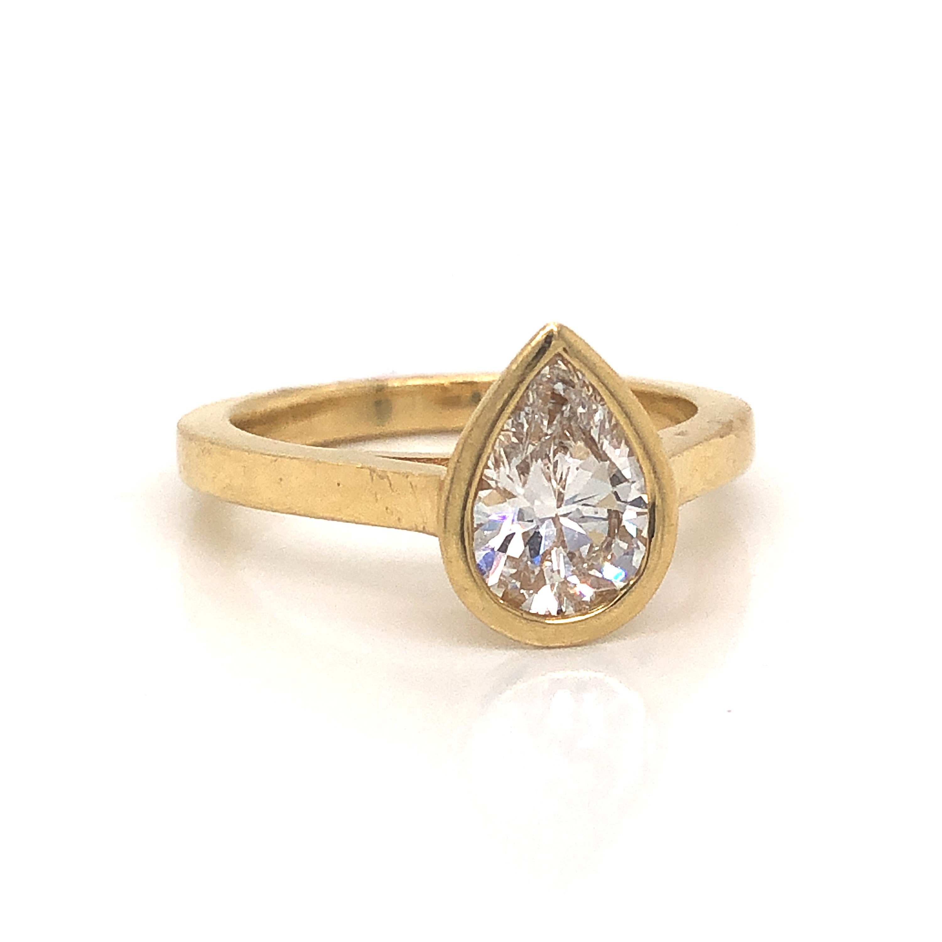 Pear Cut Bezel Set Diamond Engagement Ring in 18k Yellow Gold - Etsy