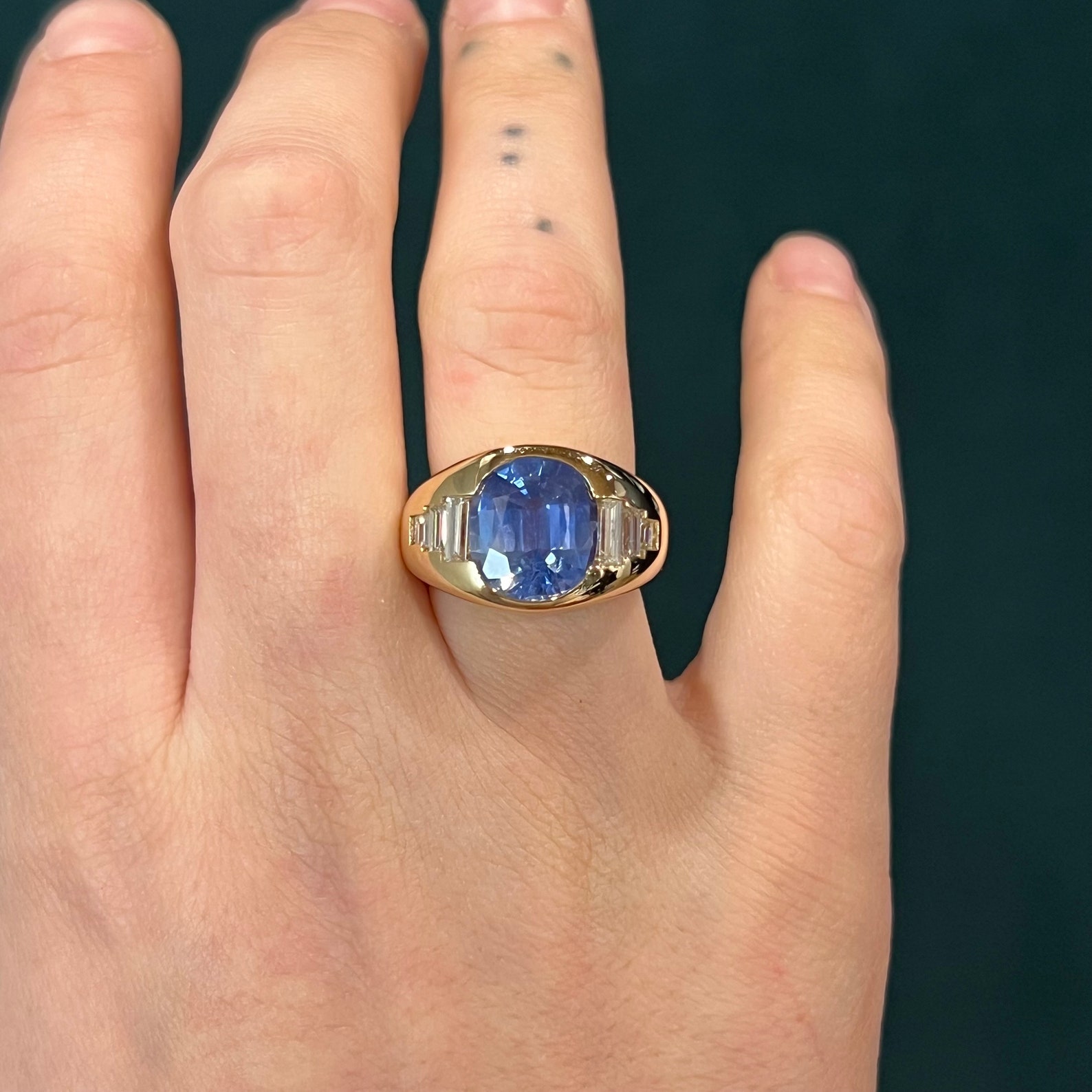 Flush Set Sapphire & Diamond Cocktail Ring in 14k Yellow Gold - Etsy