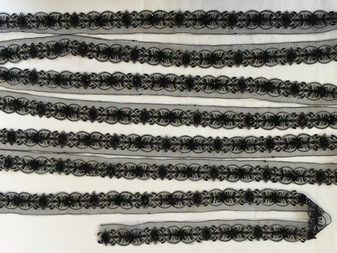 Sold by the Yard of Black Beaded Trim,narrow Trims, Trims, Beaded Trims ...
