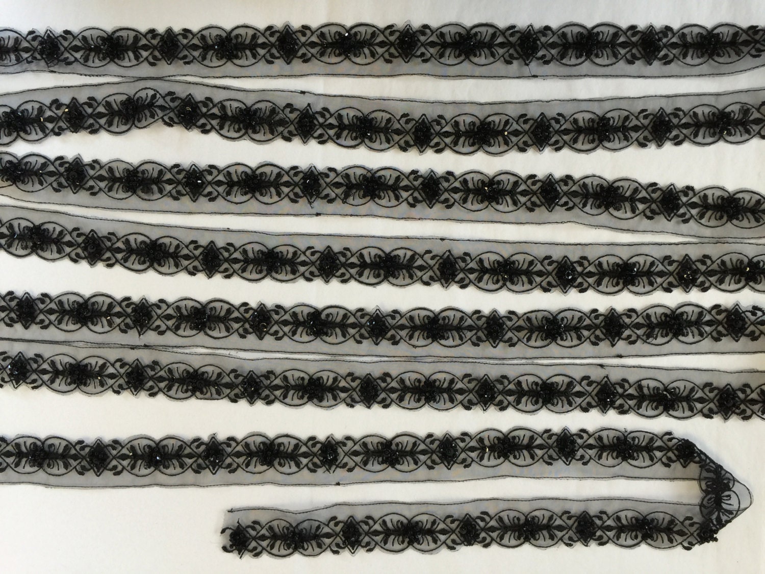Sold by the Yard of Black Beaded Trim,narrow Trims, Trims, Beaded Trims ...