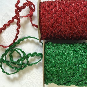Metallic Ric Rac Ribbon, Green Zigzag Ribbon, Red Ric Rac Trim. Made in ...
