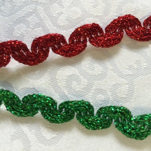 Metallic Ric Rac Ribbon, Green Zigzag Ribbon, Red Ric Rac Trim. Made in ...