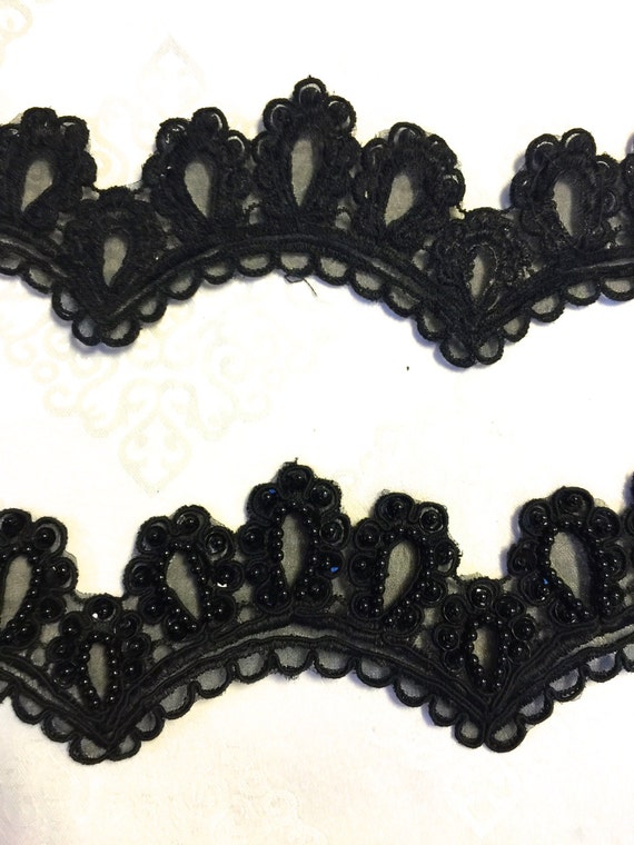 Vintage Black Beaded Sequin Embroidery Ribbon Lace Trim. Pearl | Etsy