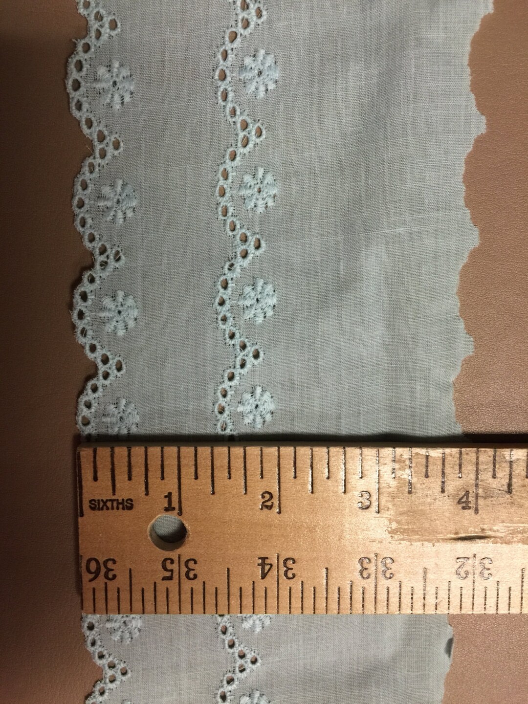 Vintage Light Blue Cotton Embroidered Eyelet Lace Fabric.eyelets ...