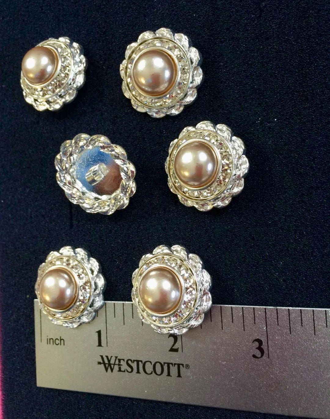 6 Vintage Pearl Buttons Gold or Silver. Czech Rhinestone Buttons. Made ...