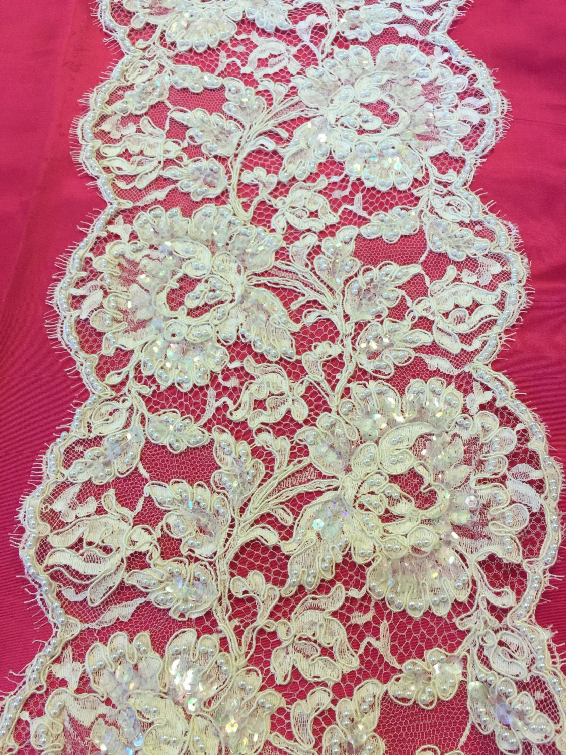 2 5/8 Yards of French Re-embroidered Alencon Lace with Pearls | Etsy