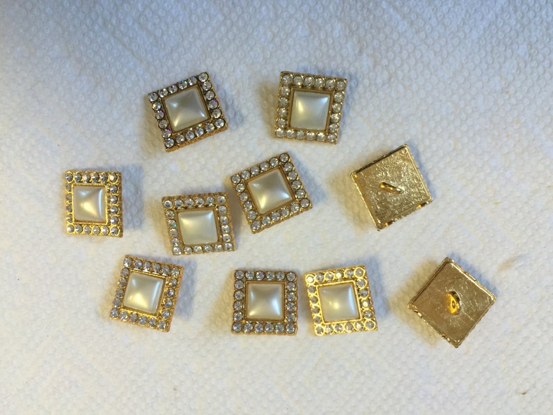 Vintage Swarovski Crystal Square Pearl Button With Gold Metal ...